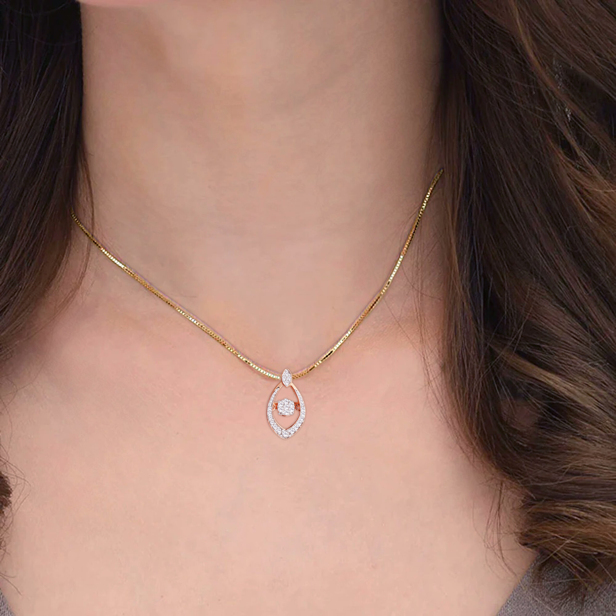 14 Carat , Oval shape dancing diamond pendant (Rose gold) - Fluence ...